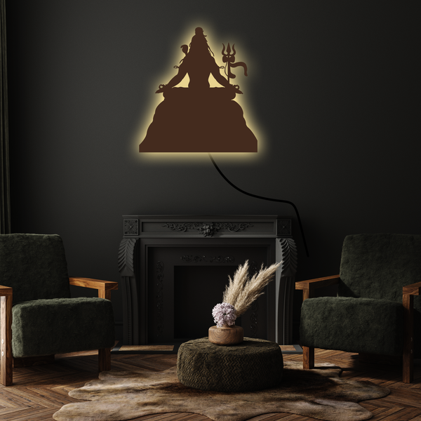 SHIVA Backlit Wooden Wall Decor with Walnut Finish – Printed Man
